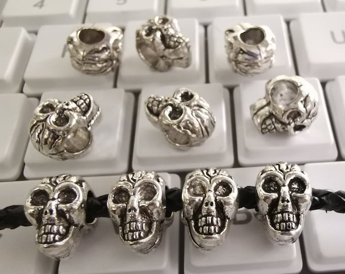 4 Sterling Silver Skull Beads, 925 Silver Skull Head Beads, Bracelet ...