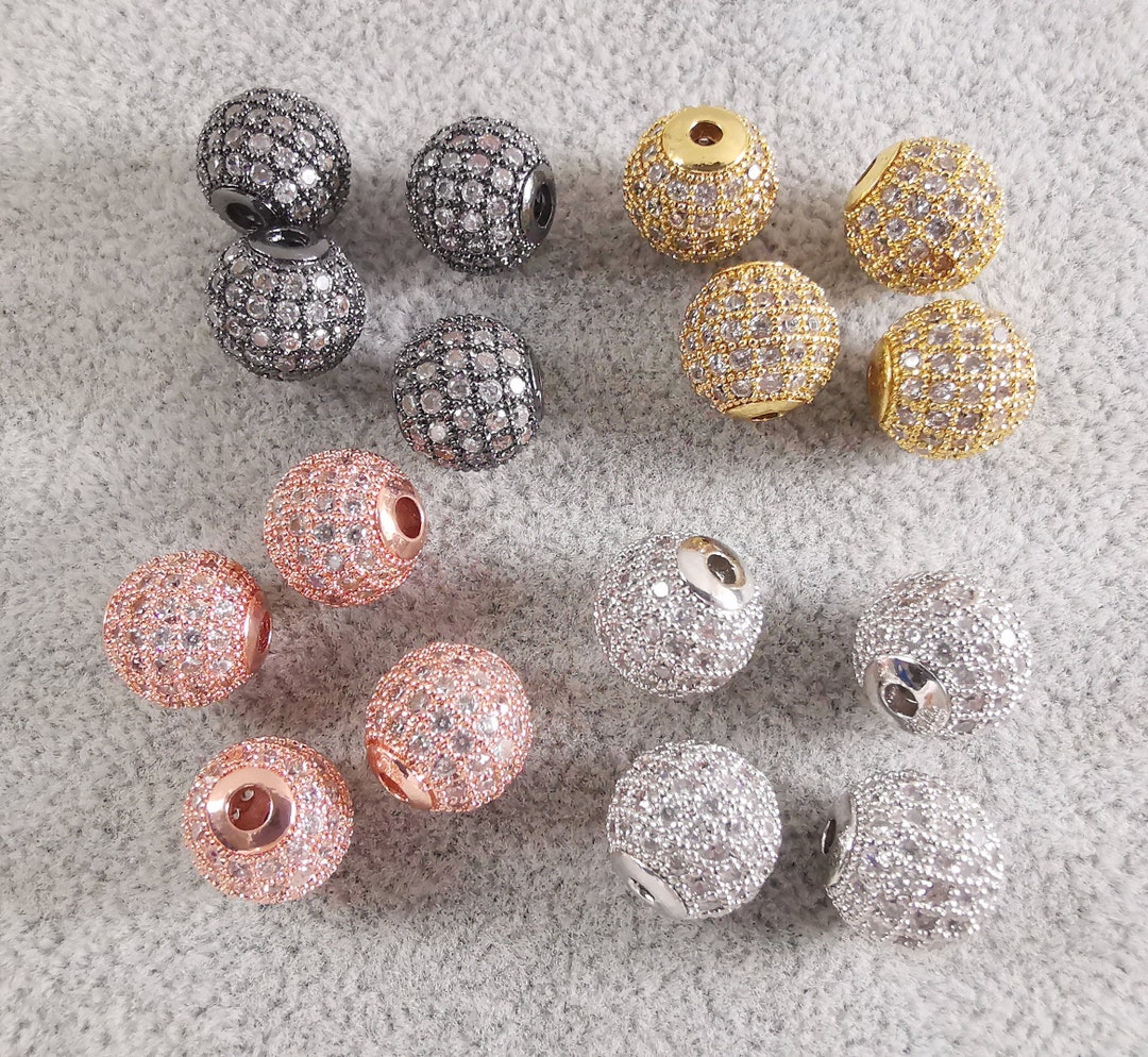 5 - 100pcs CZ Micro Pave Zircon Round Ball Beads, 6 - 10mm Cubic ...