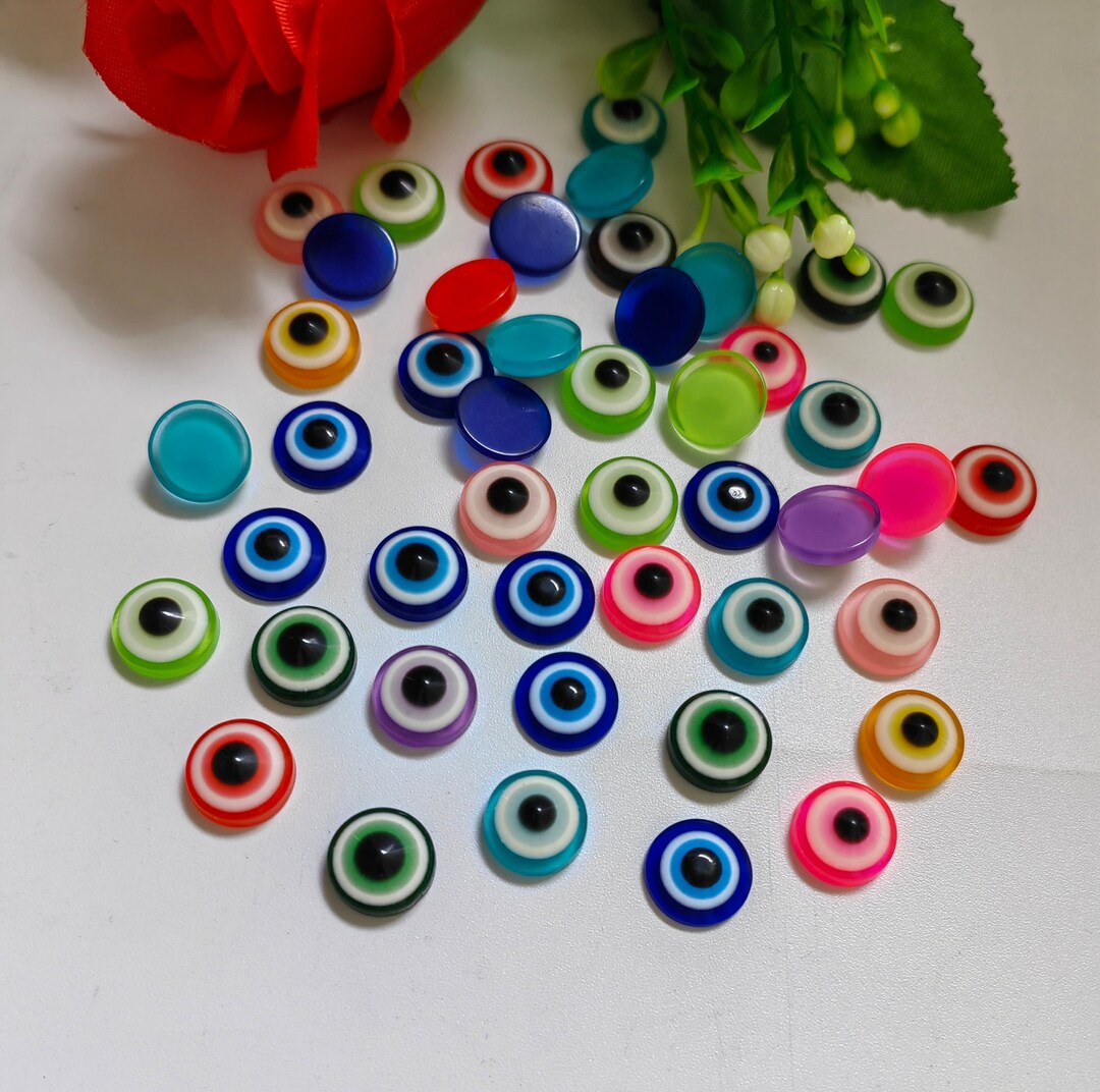 30 Pcs Multicolor Evil Eye Resin Cabochons Flatbacks, 12mm Flat Back ...
