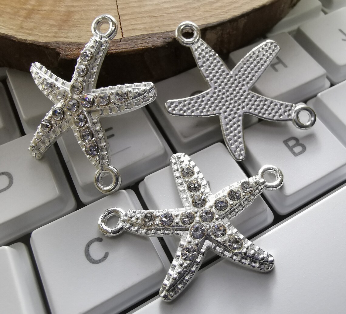 10 Pcs Clear Rhinestone Starfish Connector, Metal Starfish Pendants ...