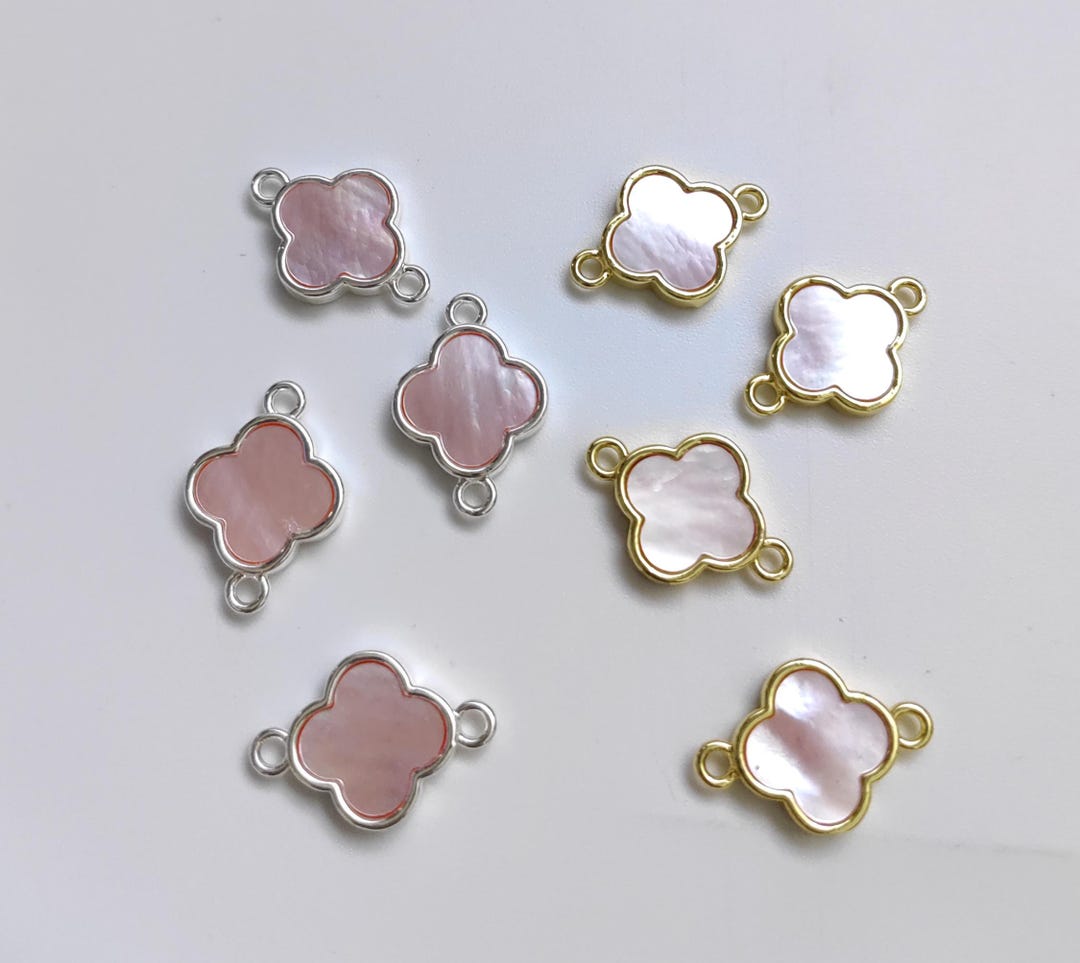 14x21mm Mother of Pearl Four Leaf Clover Connectors, Plated Gold ...