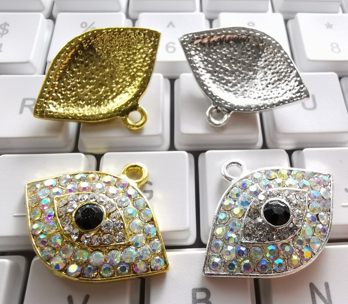 5 / 10pcs Rhinestone Evil Eye Charms Pendants 29x22mm Metal - Etsy