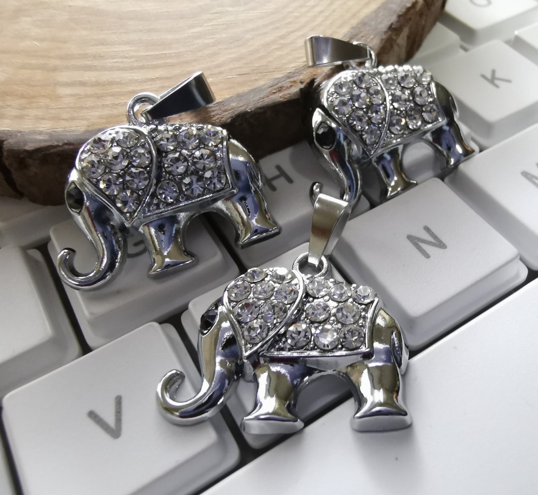 5 Pcs Elephant Charms, 24x20 Mm Clear Rhinestone Elephant Pendants ...