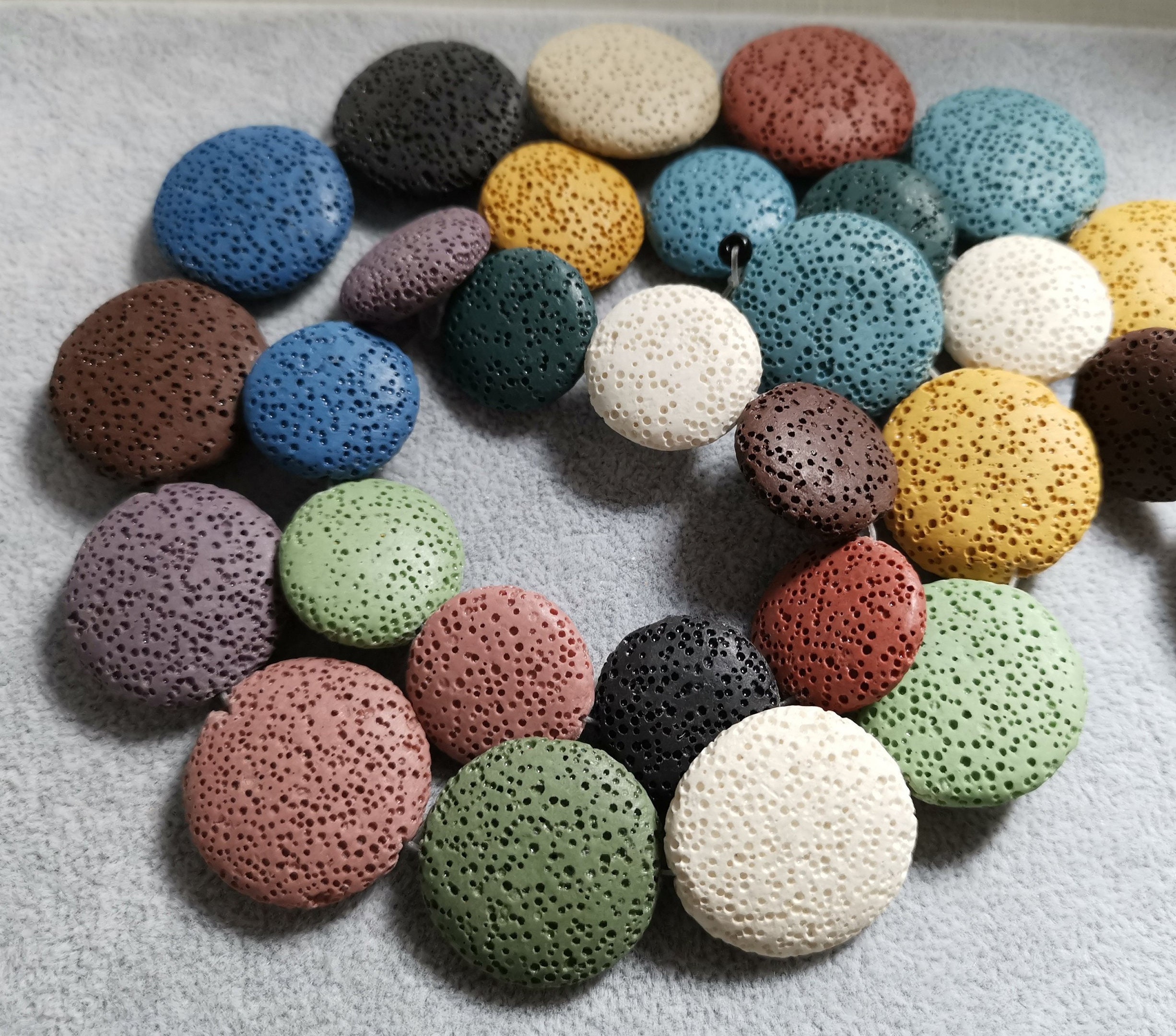 1 Full Strand Multicolor Flat Round Lava Beads, Perfume Diffuser Beads ...