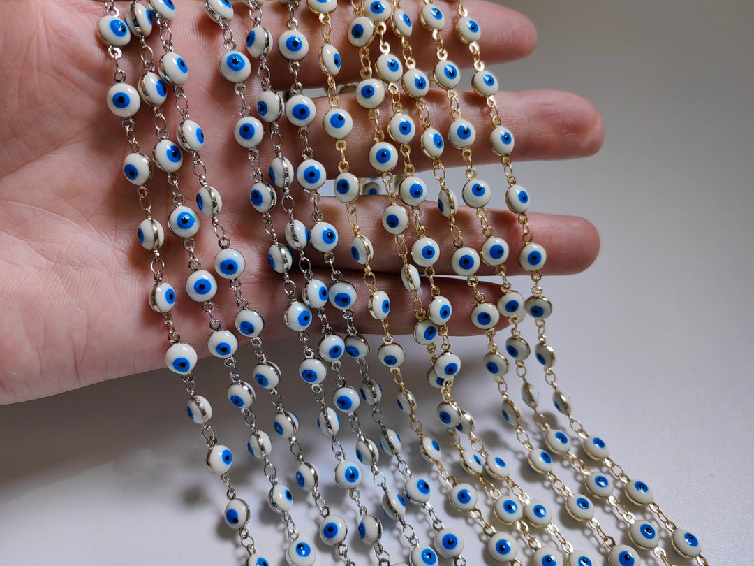 1 - 5 Meters Double Sided White Evil Eye Chain, 6.6mm Evil Eye Chain ...