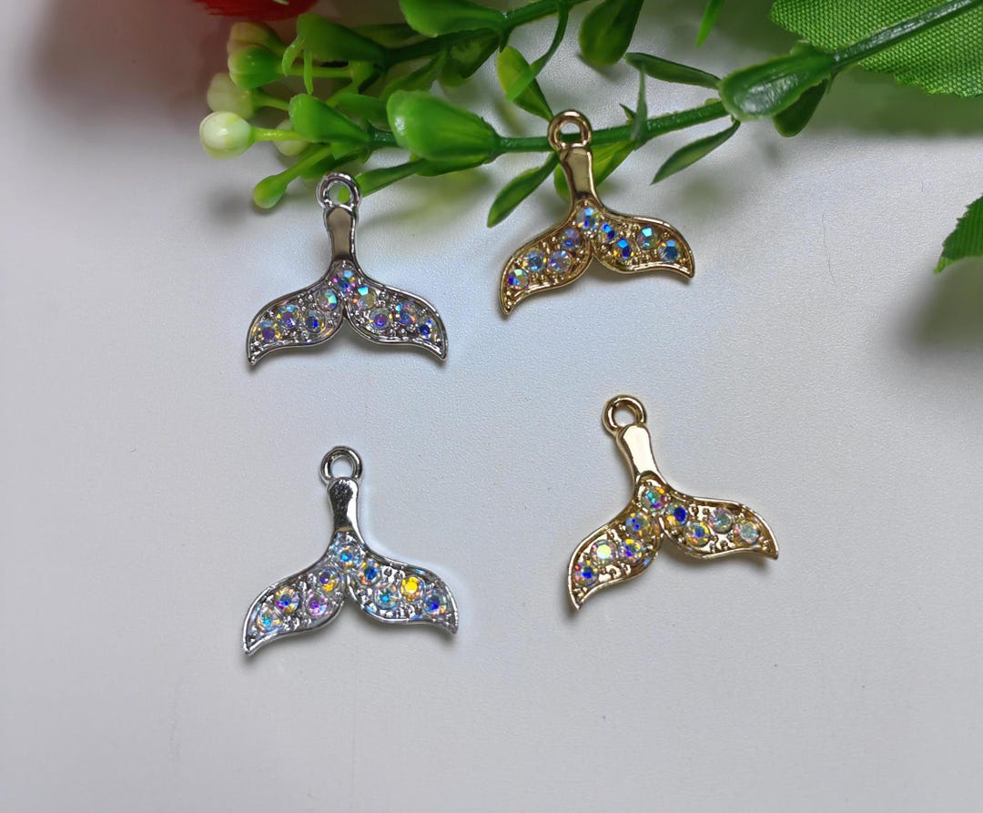 20x18mm AB Rhinestone Fishtail Charms, Plated Gold . Silver Metal ...