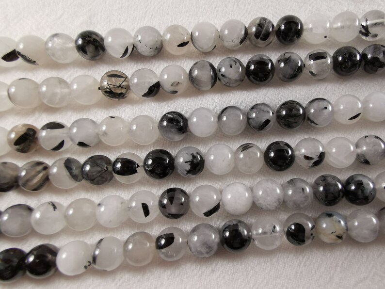 1 Full Strand Smooth Black Rutilated Quartz Beads Gemstone - Etsy