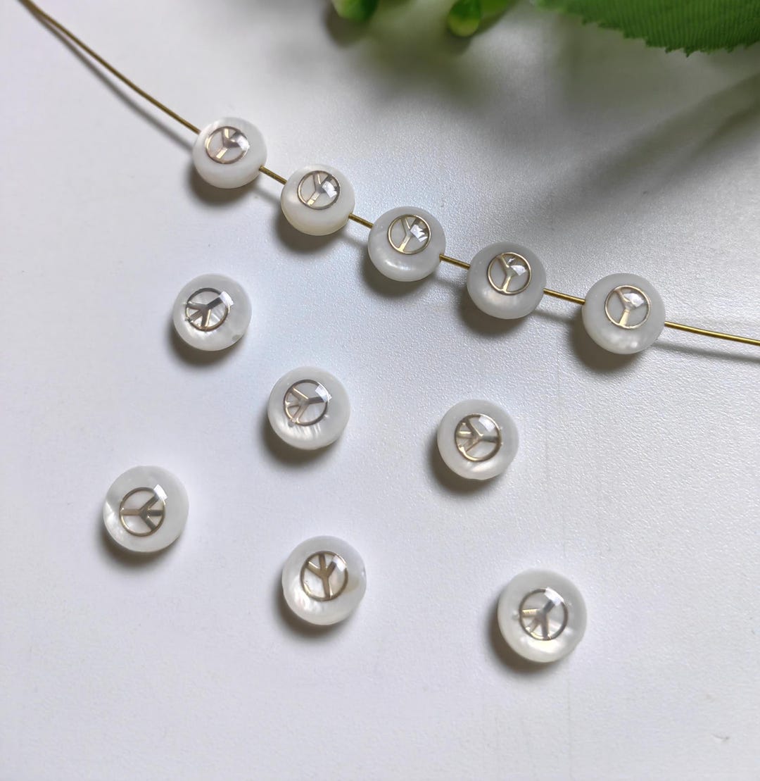 8mm Mother of Pearl Peace Sign Beads, Double Sided White Shell With ...