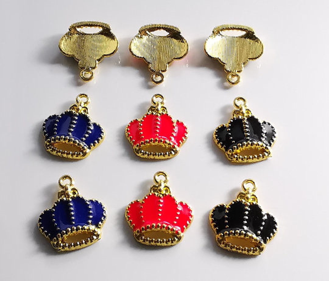 10pcs Enamel Crown Charms Pendants, Gold Royalty Jewelry, 16x18mm ...