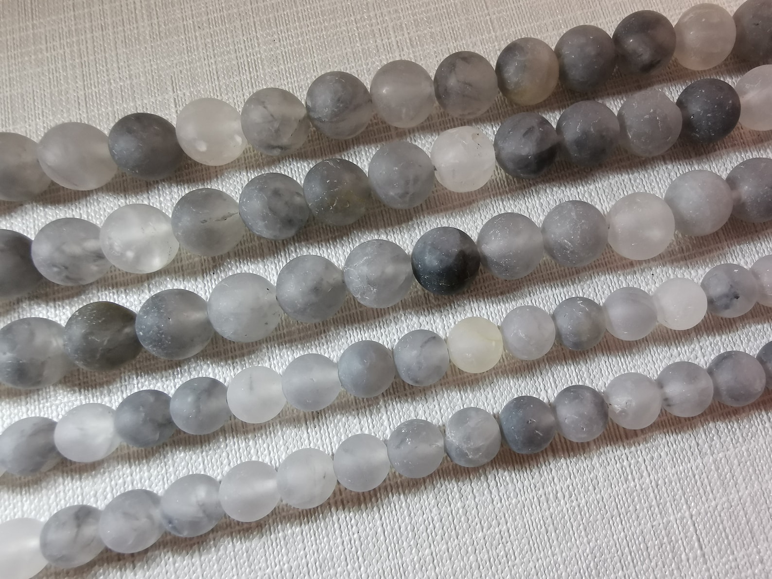 1 Full Strand Matte Cloudy Quartz Round Beads, Grey Frosted Cloudy ...