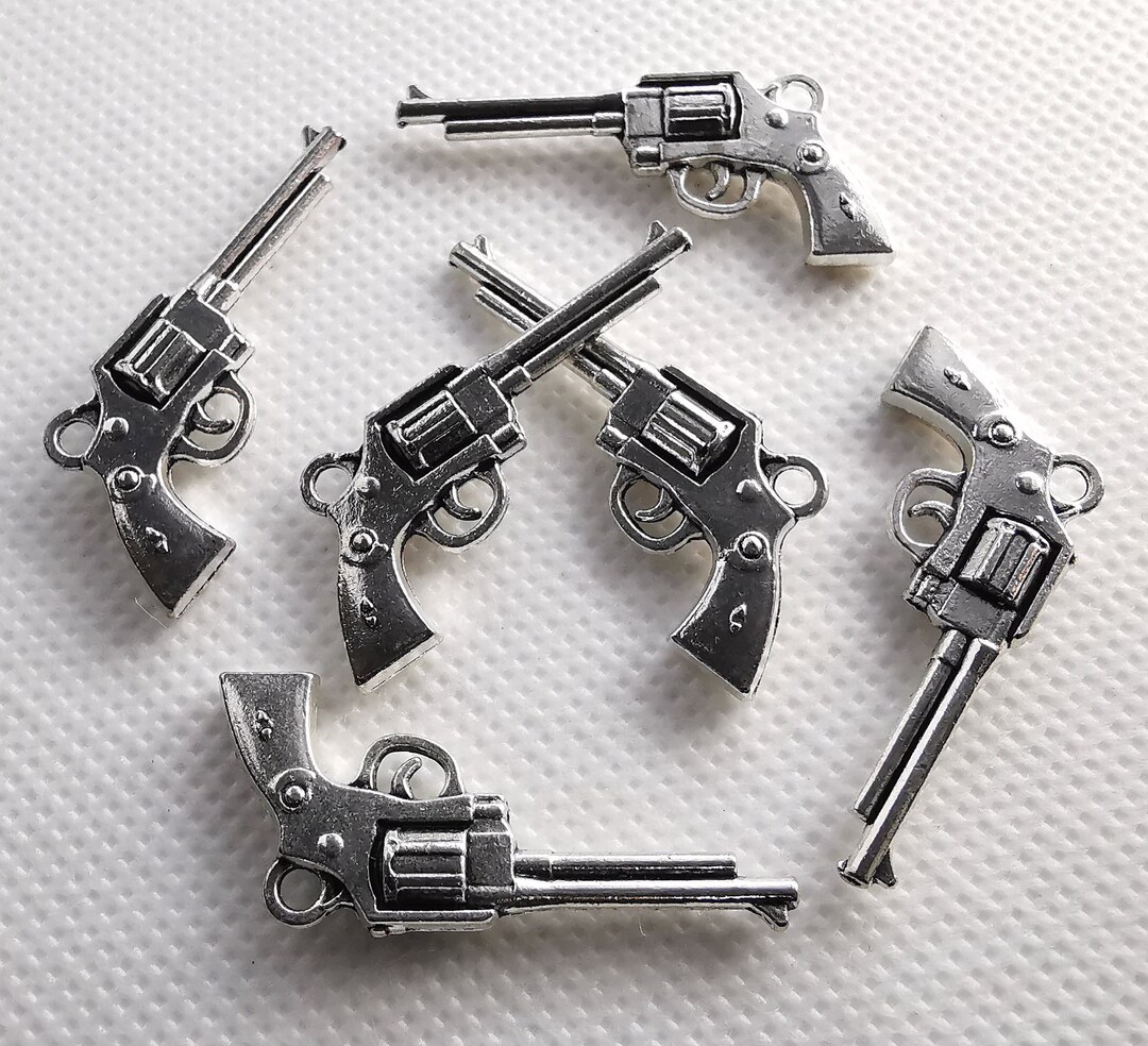 20pcs Antique Silver Revolver Charms, Metal Gun Charms, Handgun Charms ...