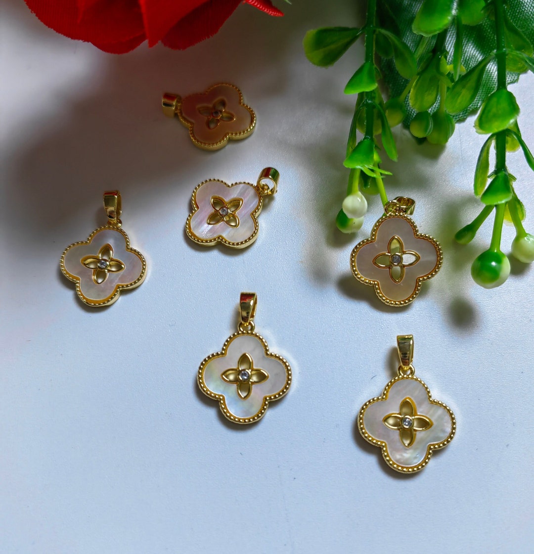 Mother of Pearl Four Leaf Clover Charms, 15x18mm Gold Plated With White ...