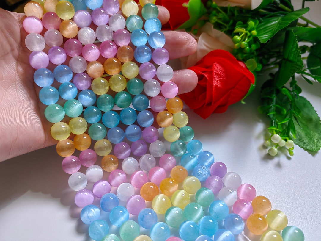 Smooth Mixed Color Selenite Round Beads, Rainbow Selenite Beads, 6 ...