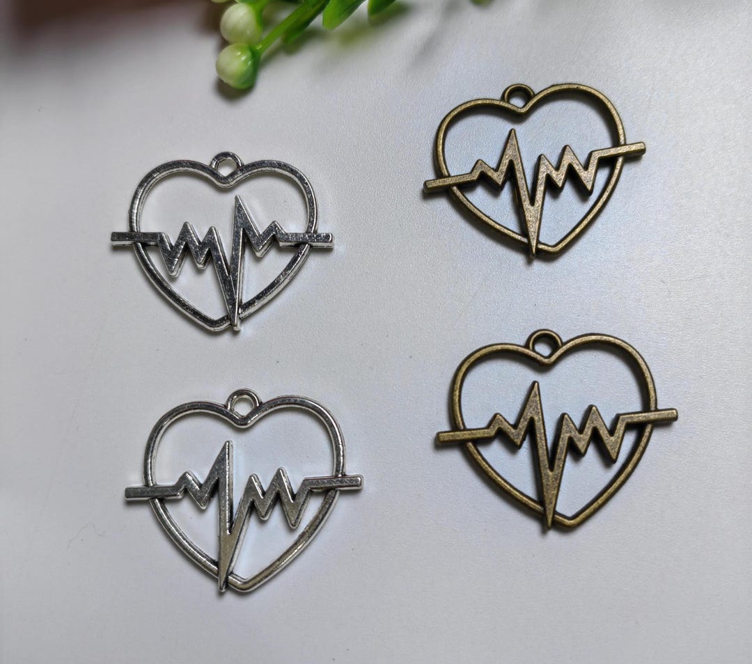 30 or 50pcs Double Sided Heartbeat Charms, 29x24mm Antique Silver ...