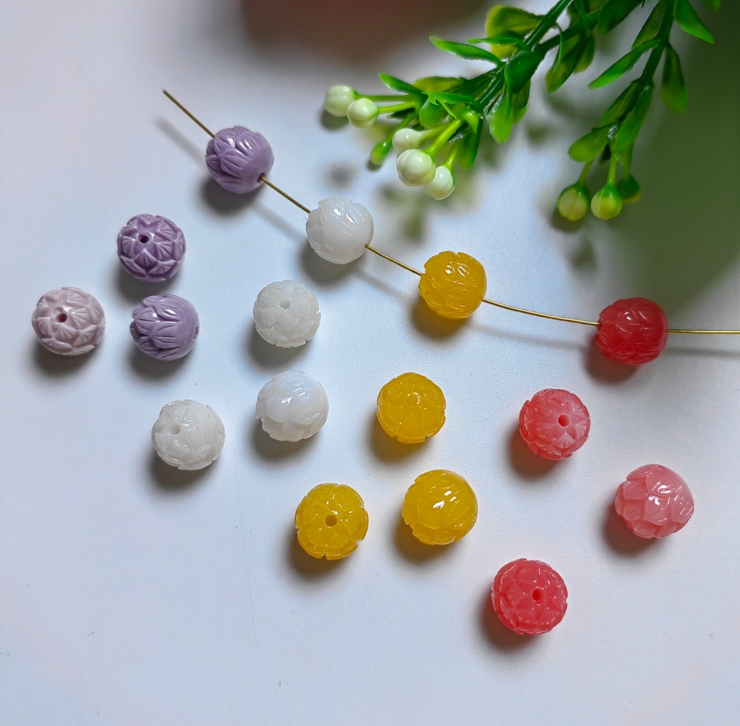 10mm Composite Resin Coral Lotus Flower Beads, Carved Lotus Beads, 3D ...