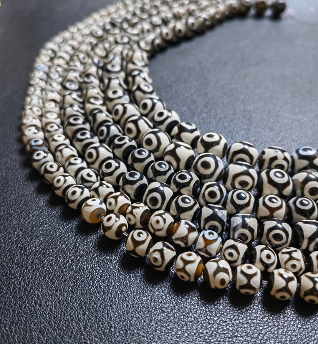 1 Full Strand Smooth Tibetan Eye Agate Beads, 8mm 10mm 12mm 3 Eye Dzi ...