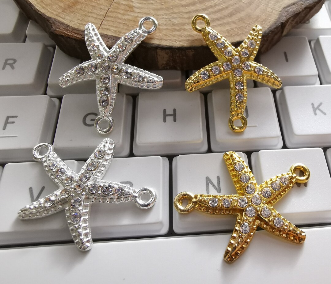 10 Pcs Clear Rhinestone Starfish Connector, Metal Starfish Pendants ...