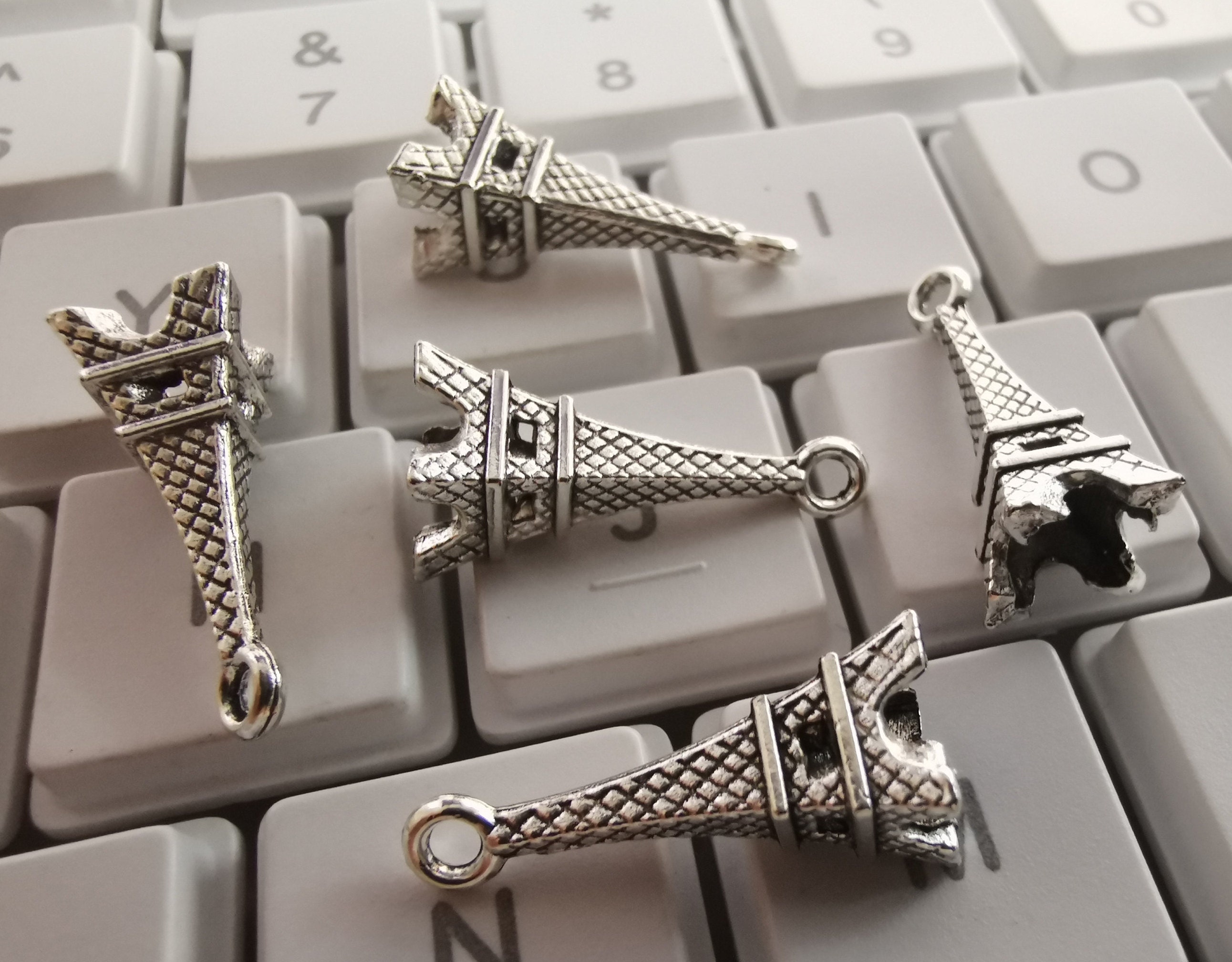 50 Pcs 3D Eiffel Tower Charm, Antique Silver / Bronze, Gold, Paris ...