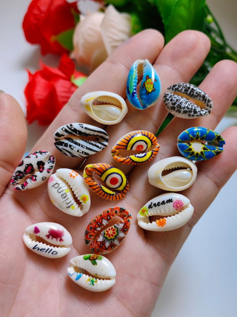 Mixed Painted Cowrie Shell Beads, Rainbow Shells Beads, Sea Shell ...