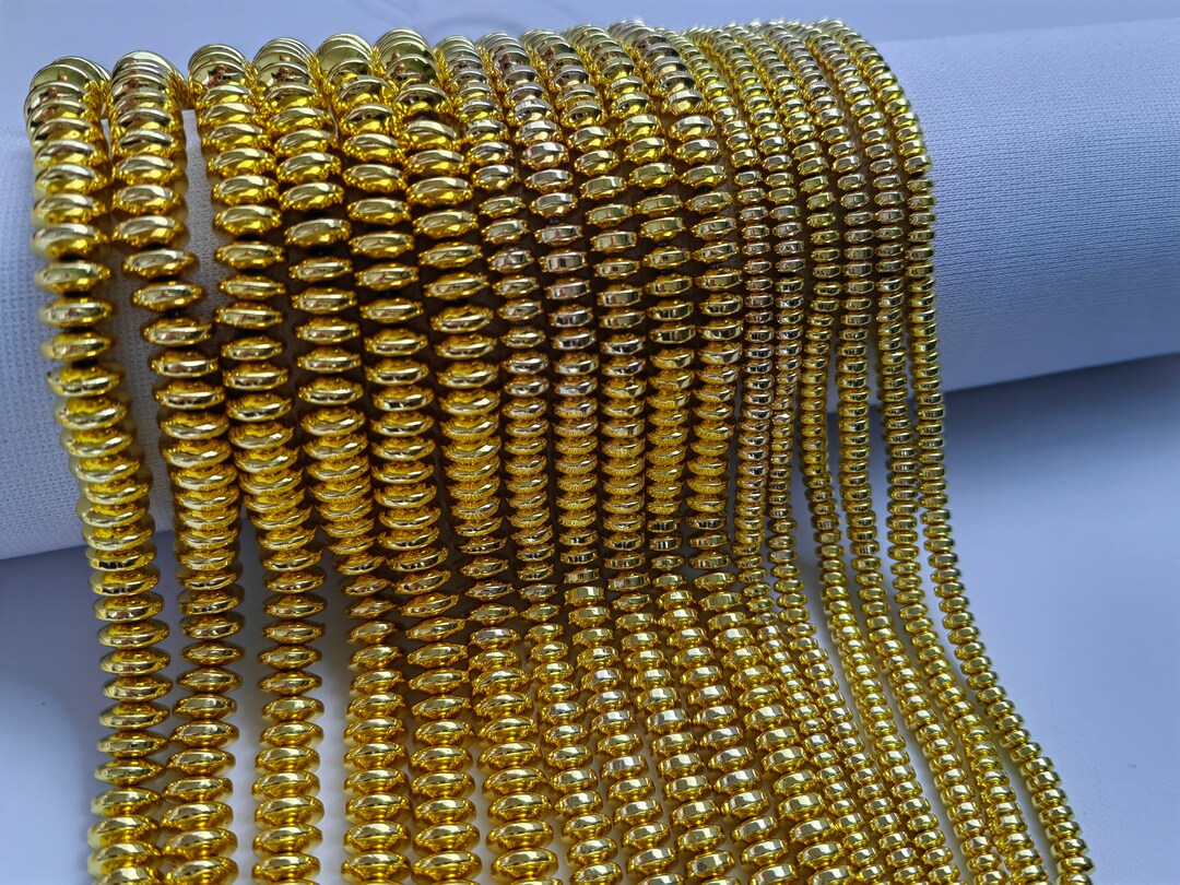 1 Full Strand Gold Plating Hematite Rondelle Beads, Smooth Hematite ...