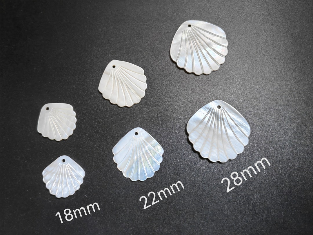 White Mother of Pearl Fan Shaped Charms, 18mm 22mm 28mm Pearl Shell ...