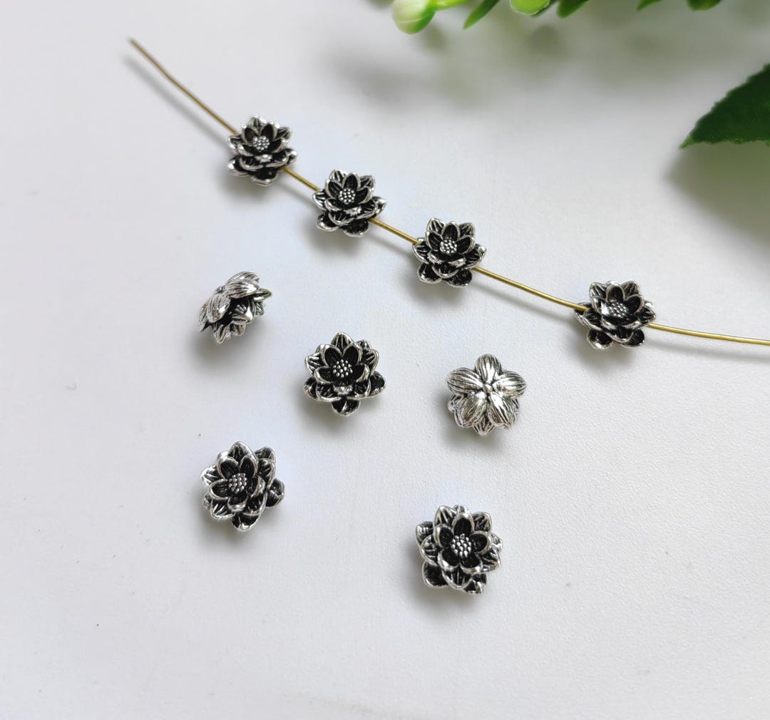 8x5mm Metal Flower Beads, Antique Silver 3D Flower Spacer Beads, Hole 1 ...