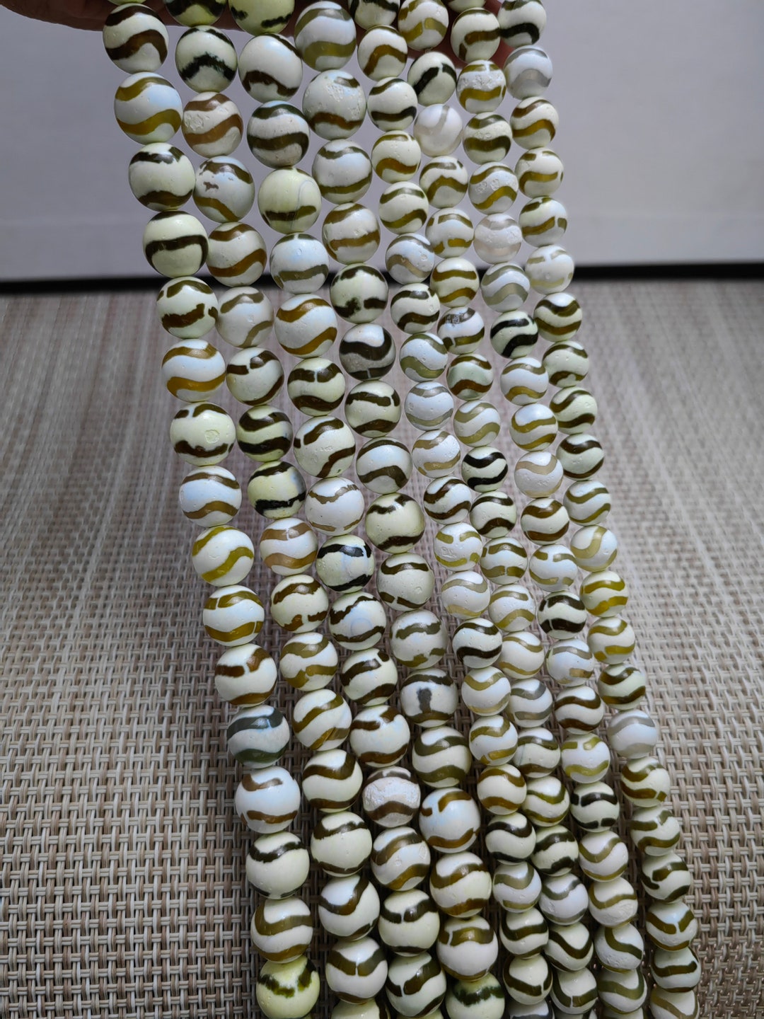 1 Full Strand Wave Striped Agate Beads, 8 - 10mm Dzi Agate Round Beads ...