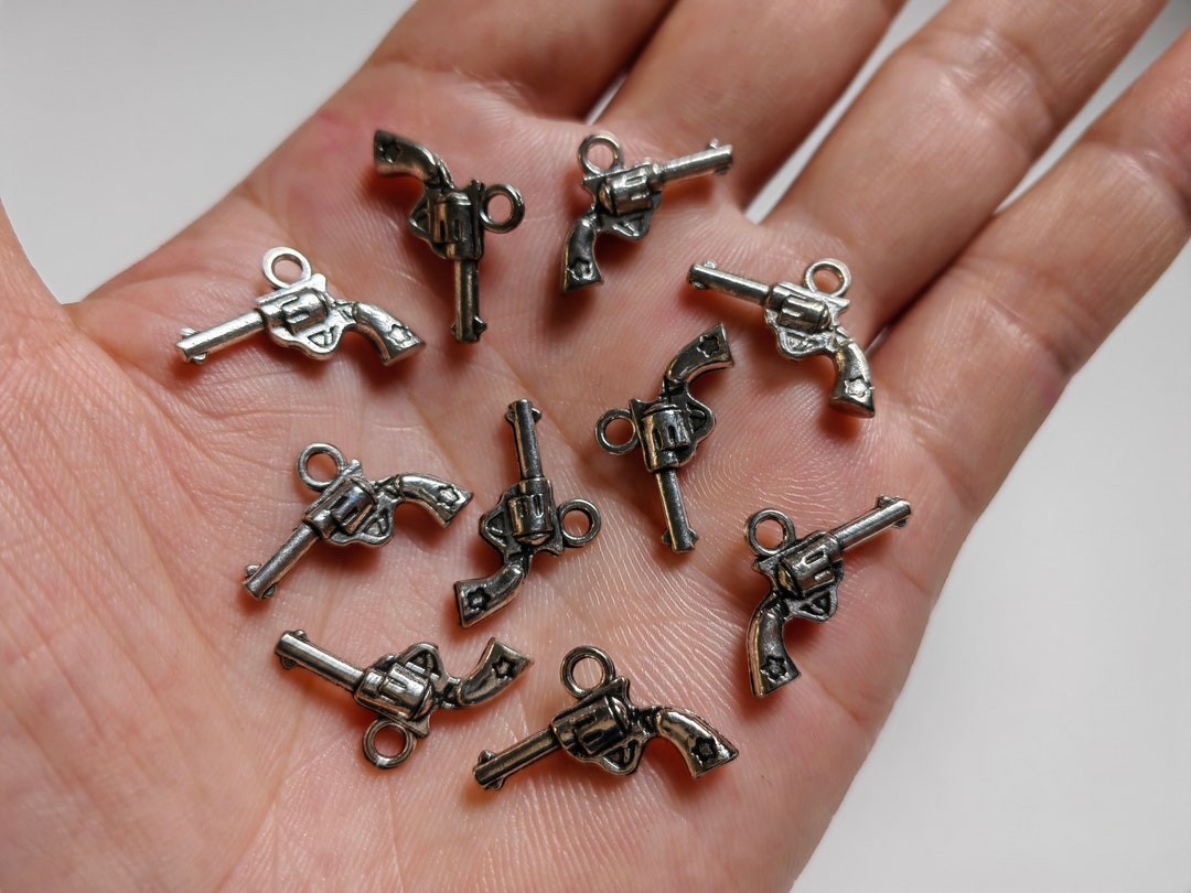 20x14mm Antique Silver Revolver Charms, Metal Handgun Charms, Cowboy ...