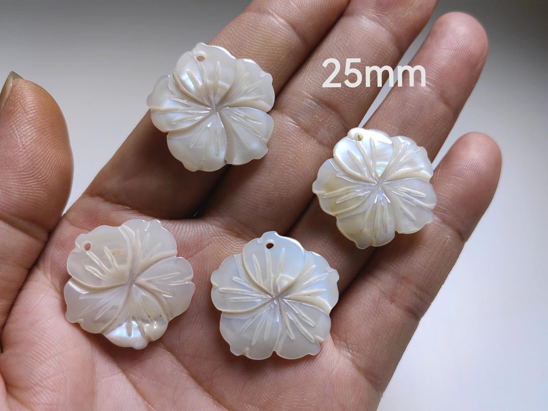 25mm Mother of Pearl Flower Charms, White Shell Flower Charms, MOP ...