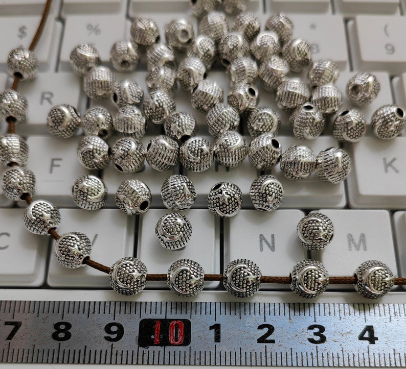 30 or 50pcs Moon and Star Spacer Beads, 7.5 Mm Metal Spacer Beads ...