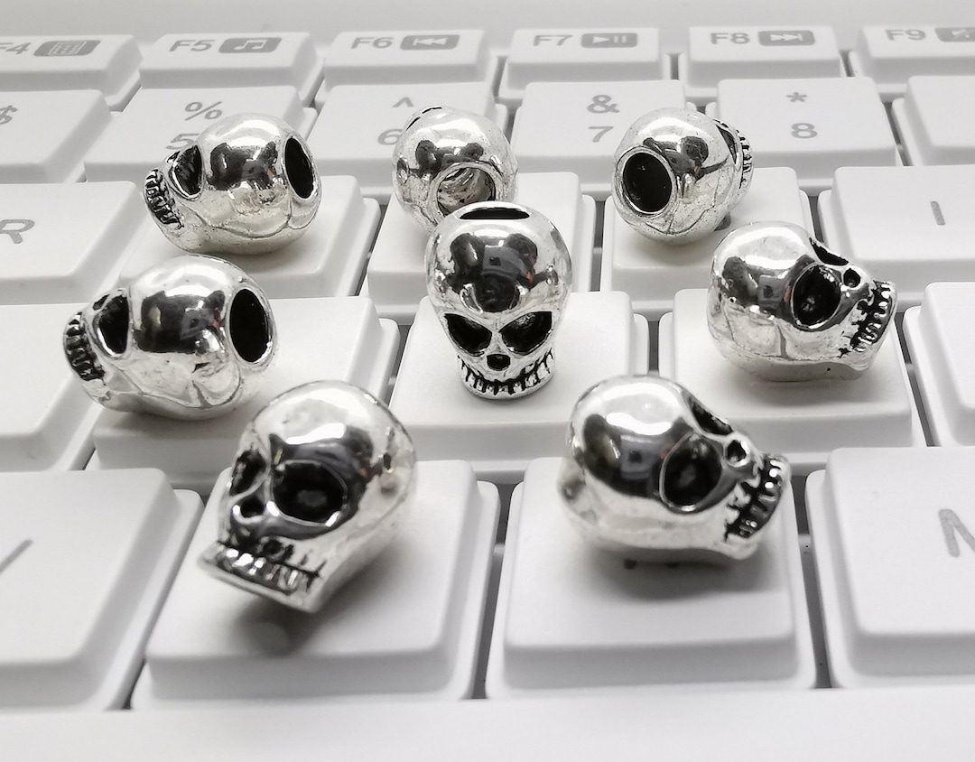 20pcs Antique Silver Skull Head Beads, Large Hole Metal Skull Head ...