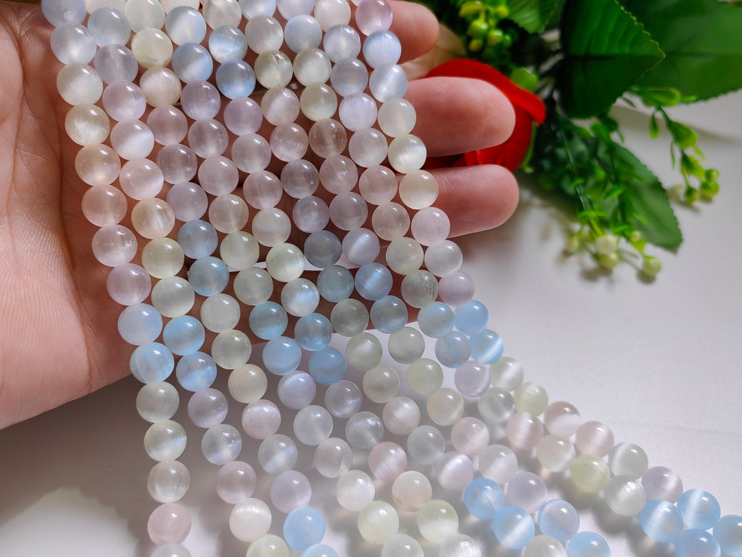 Smooth Mixed Color Selenite Round Beads, Rainbow Selenite Beads, 6 ...