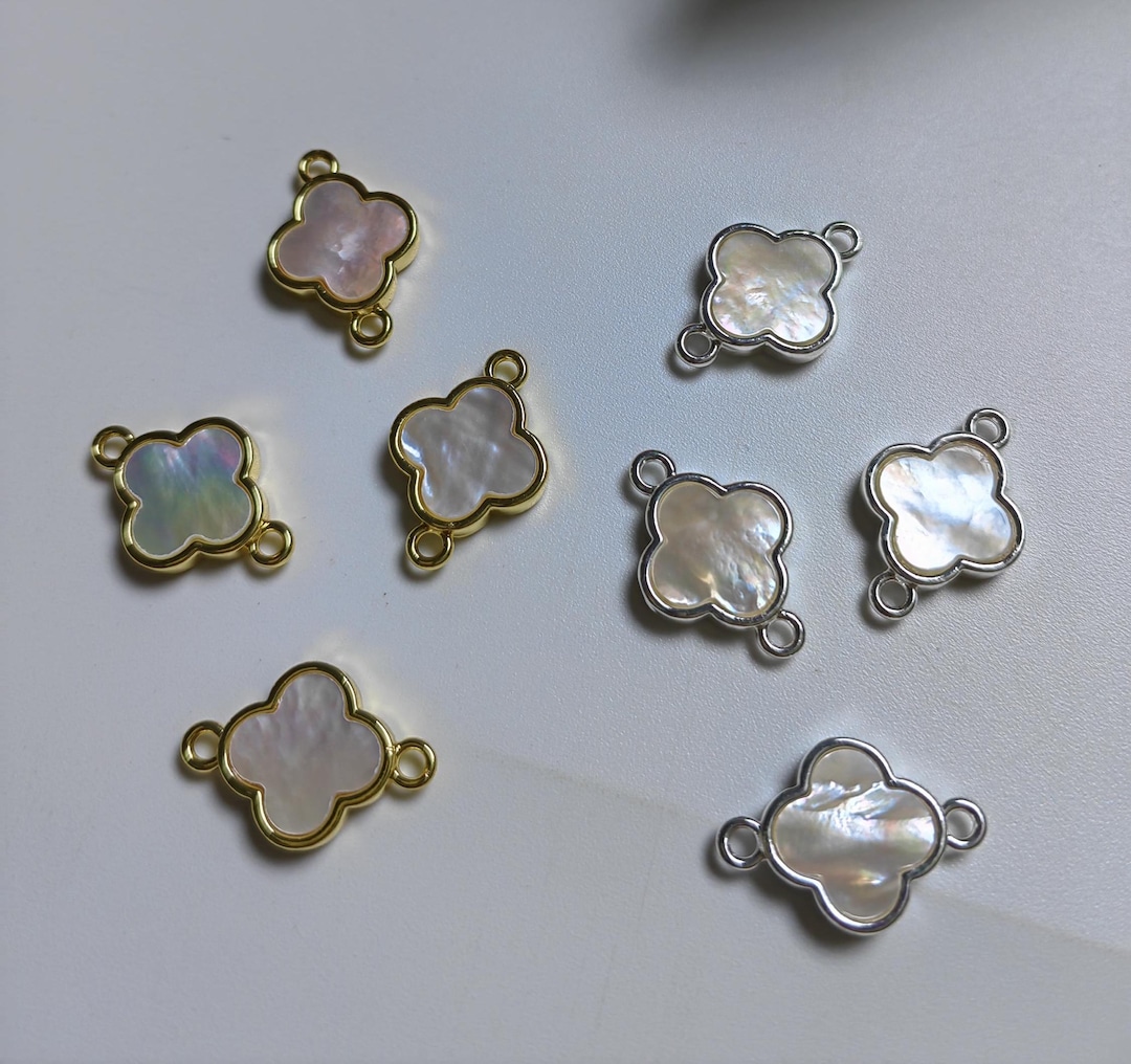 14x21mm Mother of Pearl Four Leaf Clover Connectors, Gold Silver Plated ...