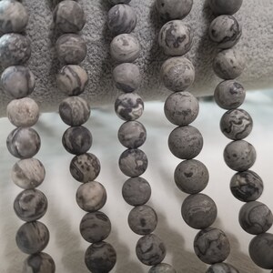 1 Full Strand Matte Natural Grey Map Jasper Beads, Gray Crazy Lace ...