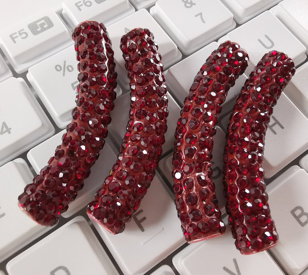 2 / 5pcs Red Rhinestone Curved Tube Connector, 9x46mm Curved Tube ...