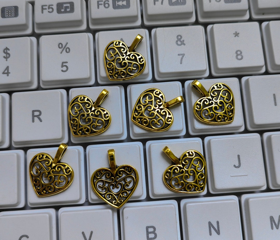 30 or 50pcs, Antique Gold Heart-shaped Charms, 14x17.5mm Hollowed Heart ...