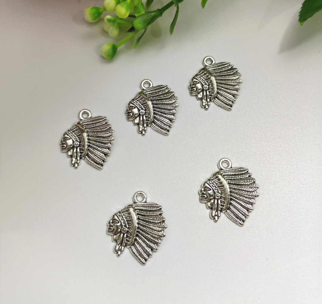 30 or 50pcs Antique Silver Indian Chief Head Charms, 18x21mm Metal ...