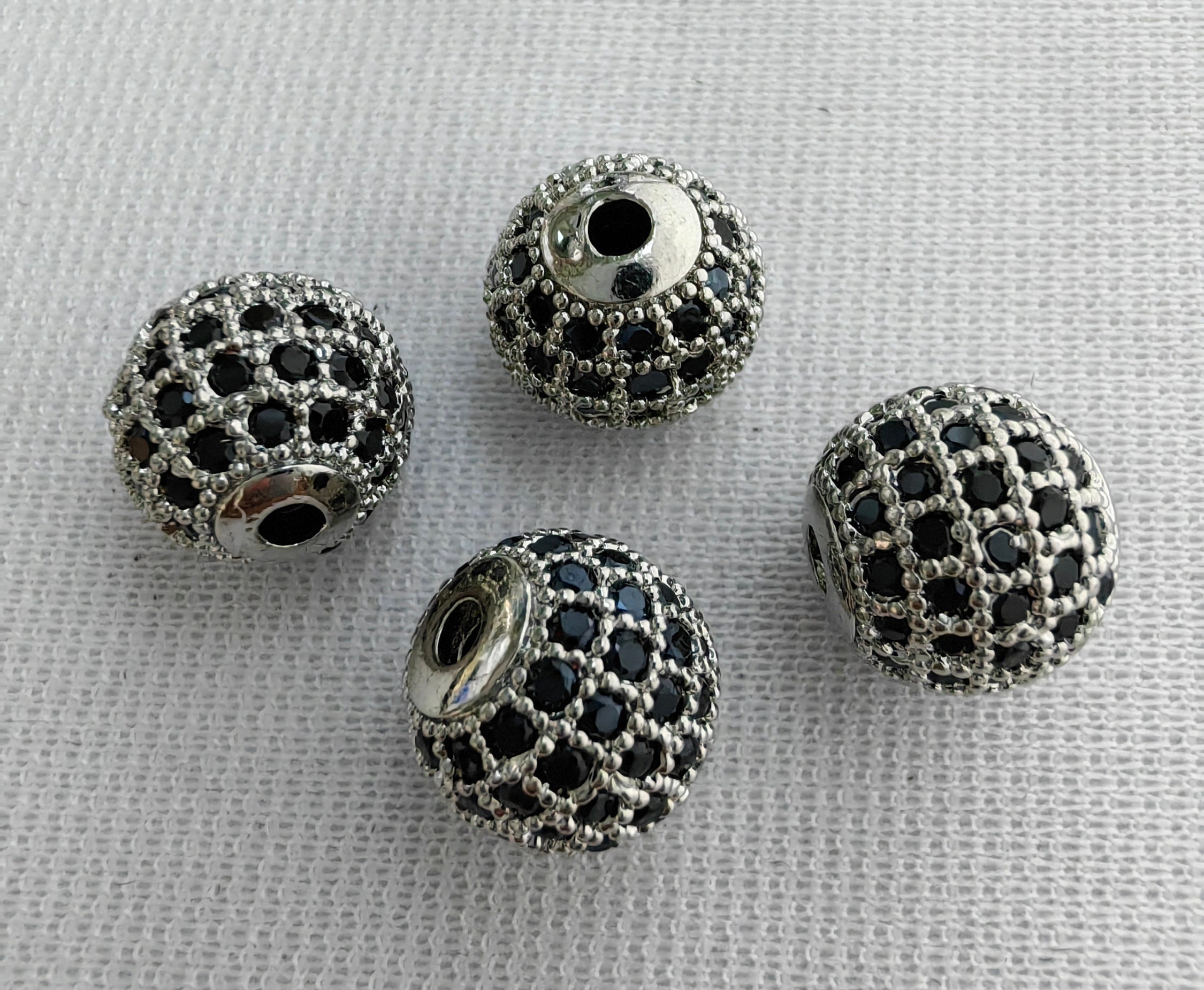 5 - 100 Pcs CZ Micro Pave Black Zircon Round Spacer Beads , CZ Ball ...