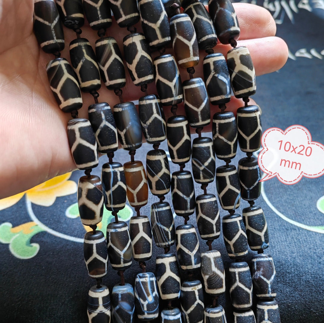 9 - 18pcs, Antique Tibetan Dzi Agate Beads, Black White Dzi Agate Bead ...