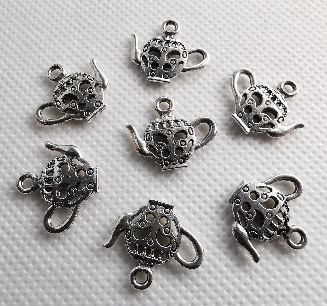 50pcs Double Sided Metal Teapot Charms, 17x16mm Antique Silver Teapot ...