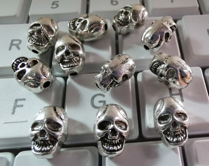 4 Sterling Silver Skull Beads, 925 Silver Skull Head Beads, Bracelet ...