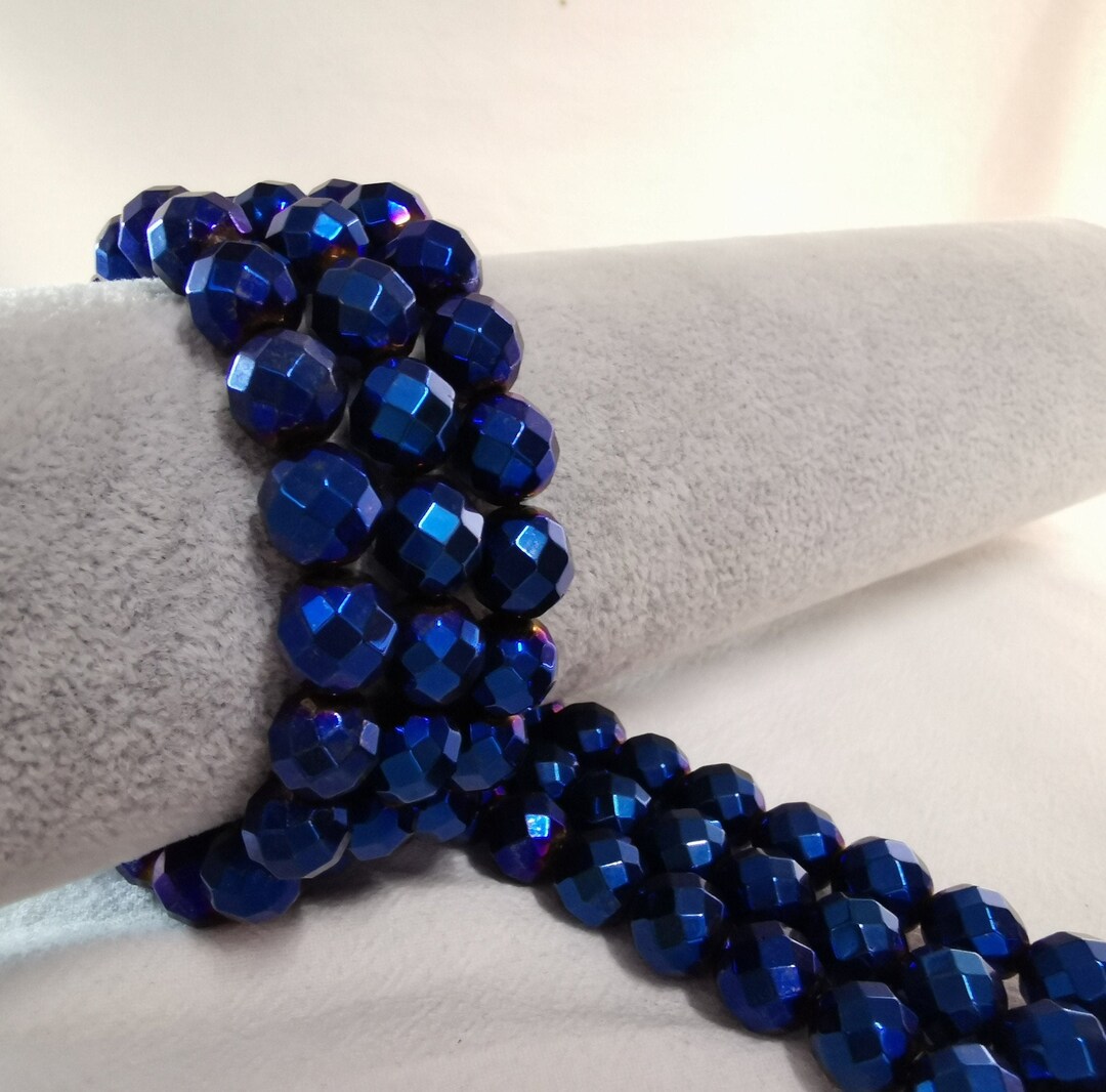 1 Full Strand Faceted Hematite Round Beads, Blue Hematite Beads ...