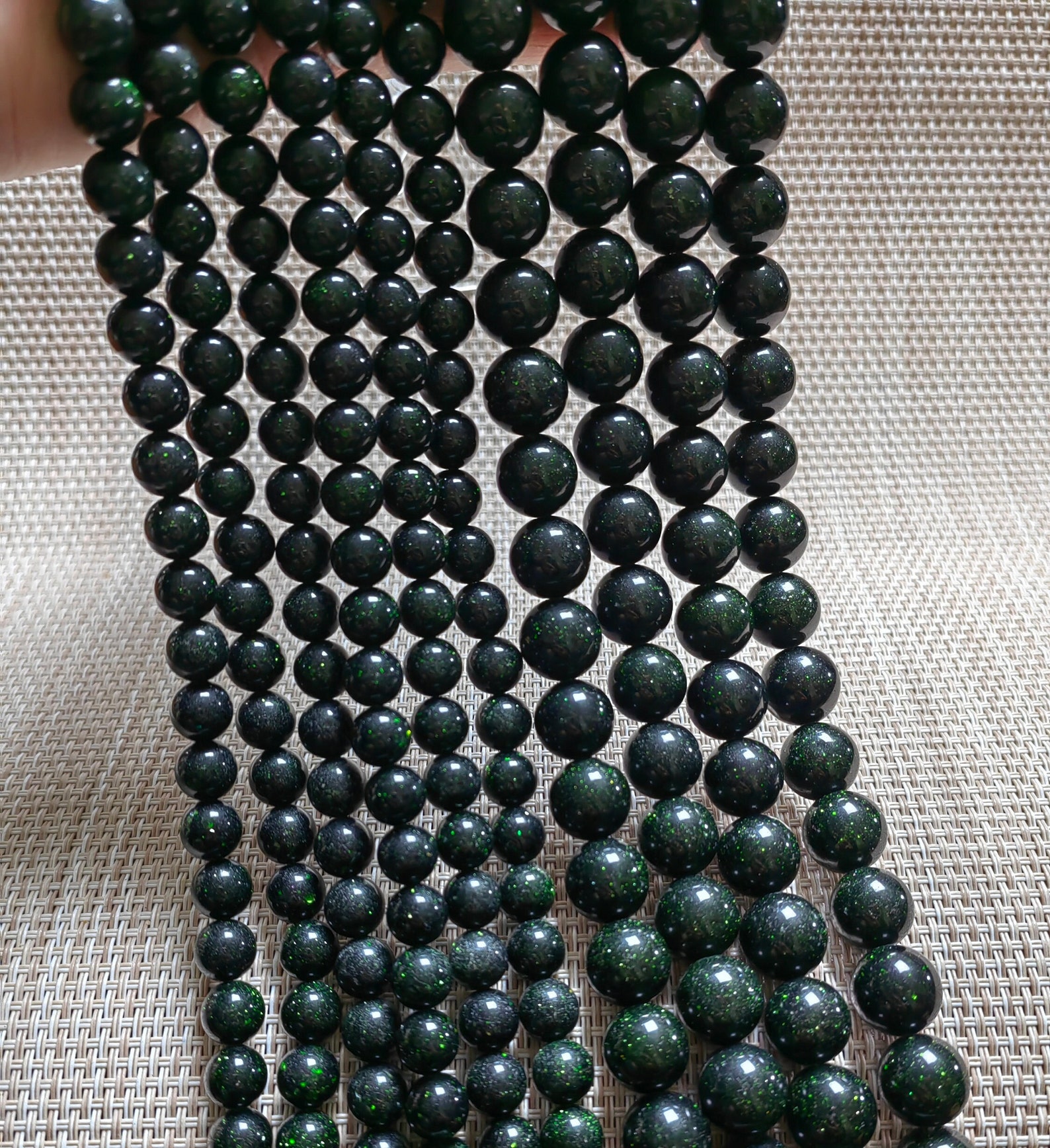 1 Full Strand Smooth Green Goldstone Beads Green Sand Stone - Etsy