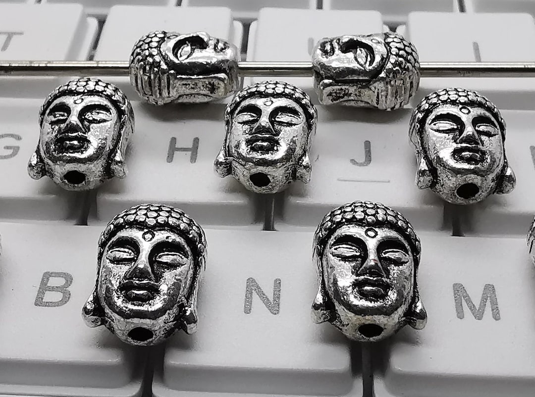 29 Pcs Double Sided Buddha Head Beads, 10x12mm Antique Silver Metal ...