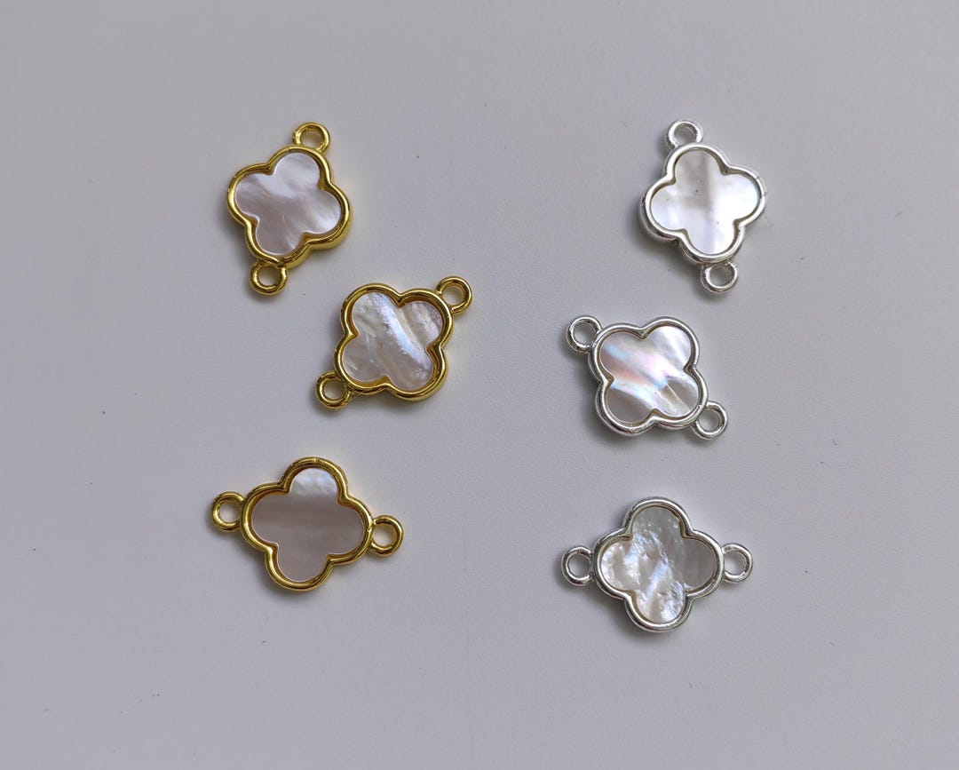 14x20mm Mother of Pearl Four Leaf Clover Connectors, Gold Silver Plated ...