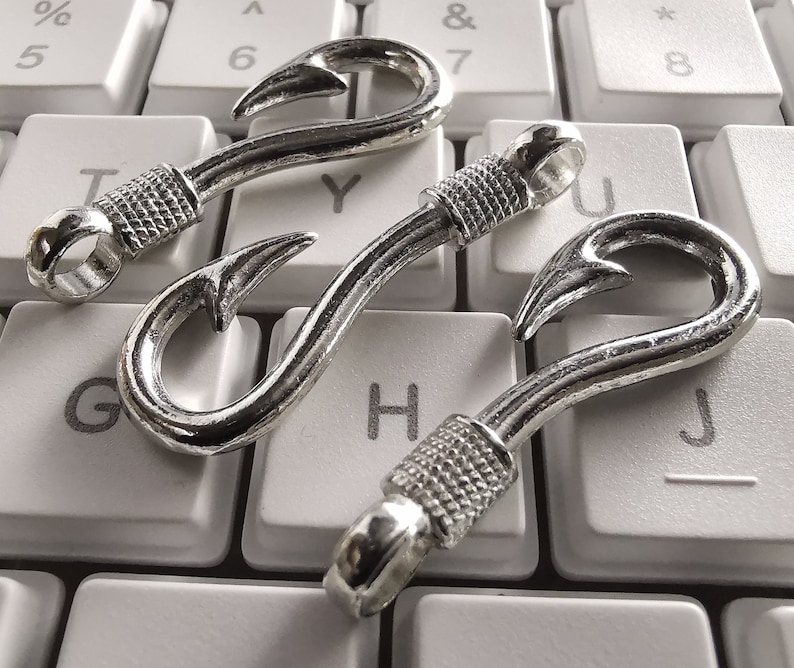 20 Pcs Antique Silver Fish Hook Charm Pendant Silver Hook - Etsy