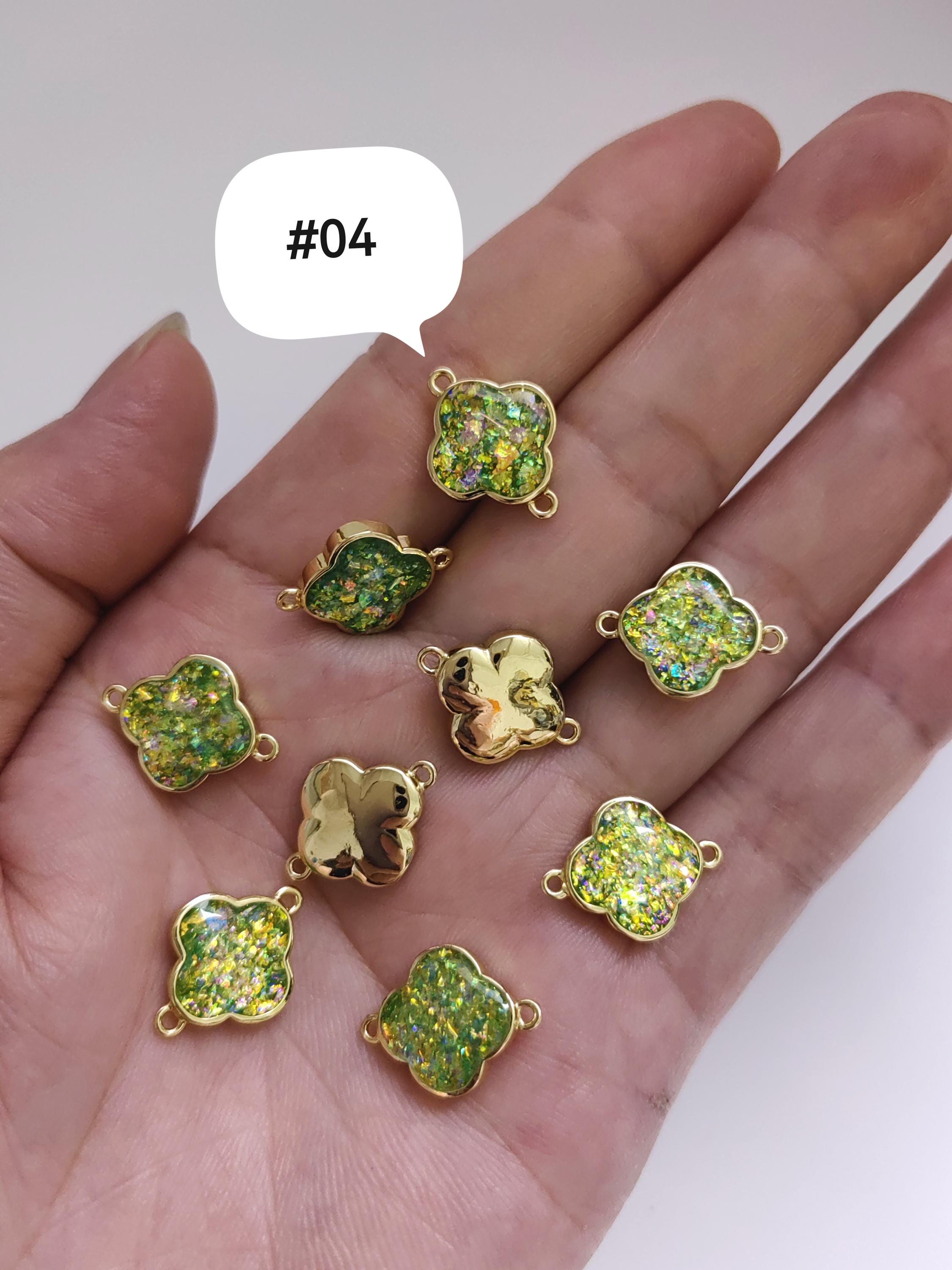 14x18mm Opal Four Leaf Clover Connectors, Gold Plated With Multicolor ...