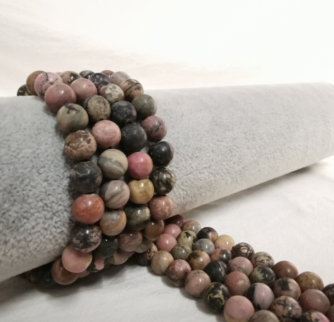 1 Full Strand Black Line Rhodonite Round Beads, Natural Matte Rhodonite ...