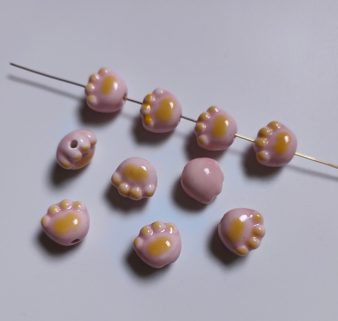 12x11mm Pink Cat Paw Beads, Porcelain Cat Paw Beads, Cute Paw Beads ...