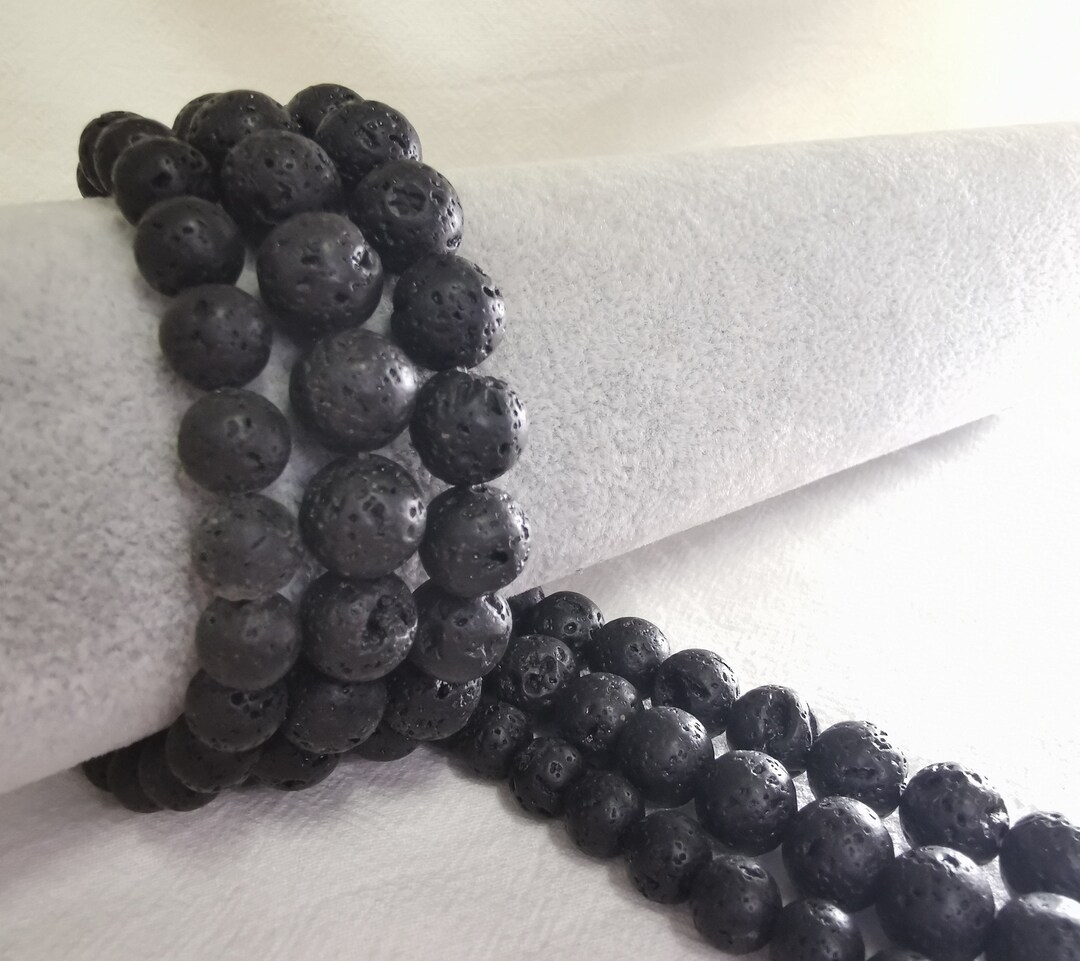15.5 Full Strand Black Round Lava Beads, Volcano Lava Spacer Beads ...
